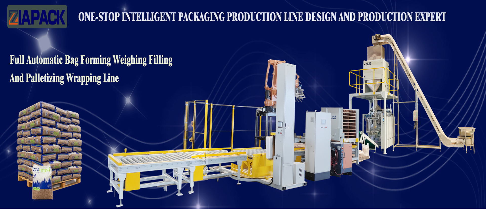Automatic vffs bagging and palletizing and wrapping line - IAPACK